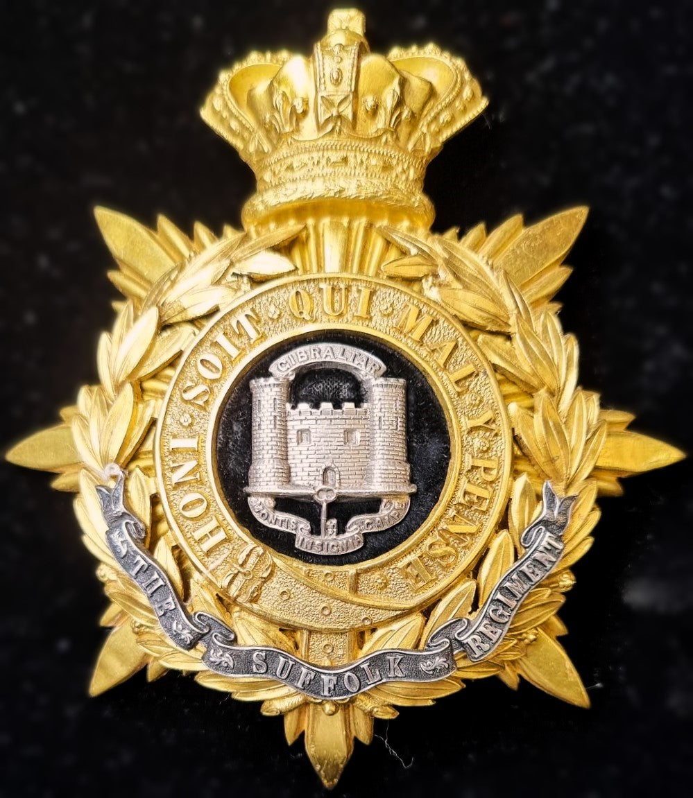 A very good example of a Victorian Blue Cloth Helmet Plate to the Suff ...