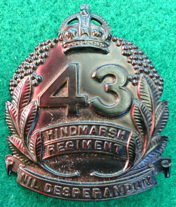 43rd Infantry Battalion The Hindmarsh Regiment 51mm Oxidised Hat Badge ...