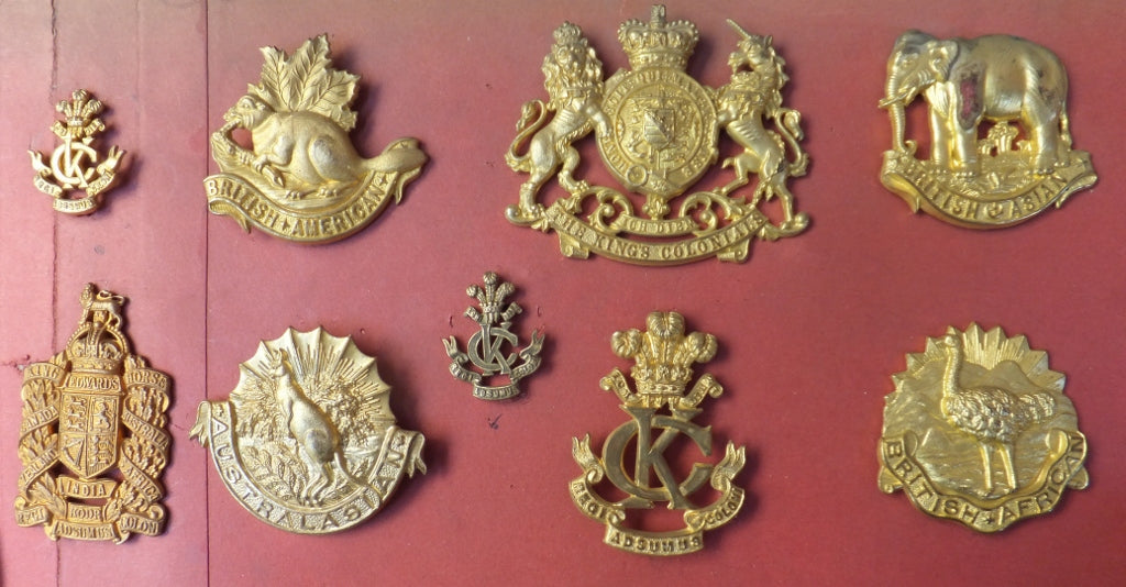 A Selection of 9 KINGS COLONIAL INSIGNIA. A very fine carded display o ...