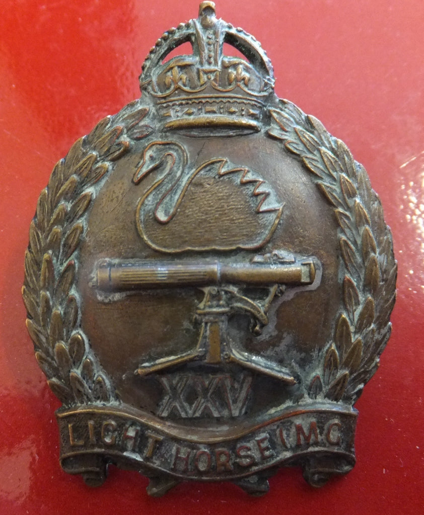 25th Light Horse Machine Gun Regiment Hat Badge oxidised. Marked "K. G ...